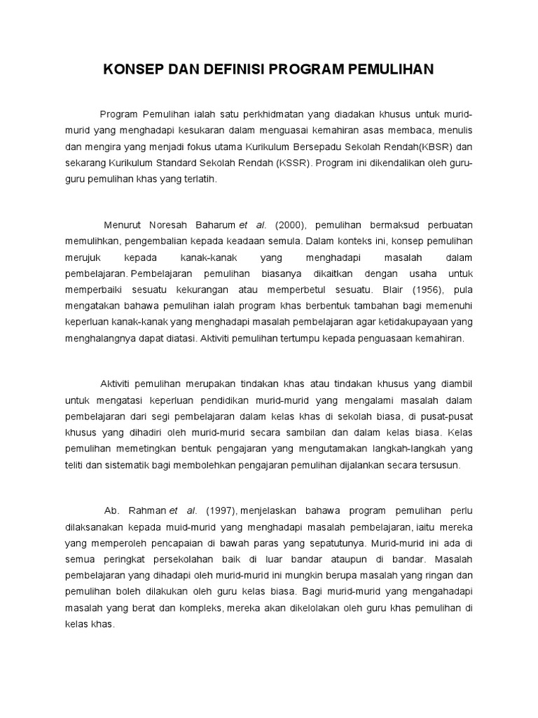 Konsep Dan Definisi Program Pemulihan | PDF