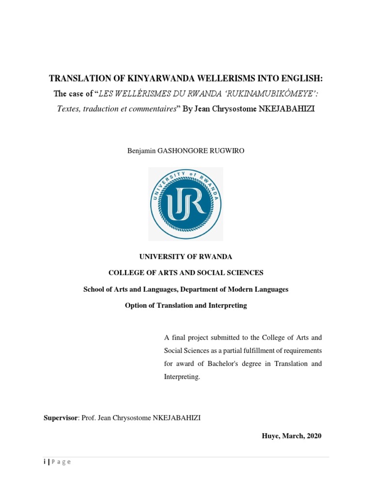 Translation of Kinyarwanda Wellerisms Into English:: The Case of "Les ...