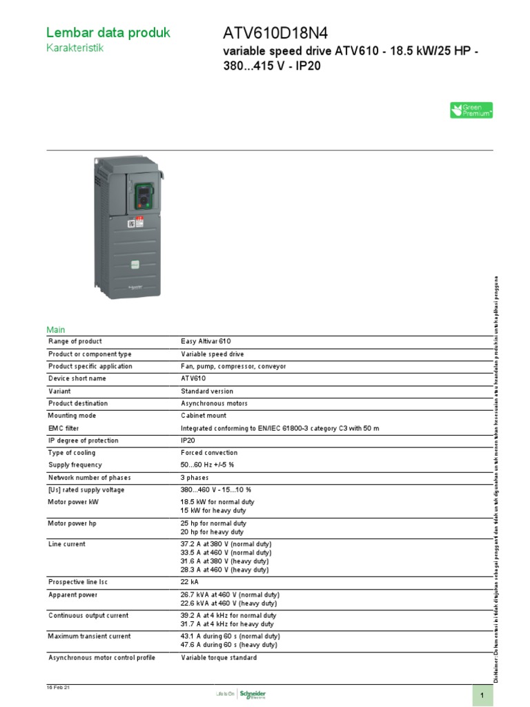 ATV610D18N4 Variable Speed Drive Data | PDF | Relay | Electric Motor