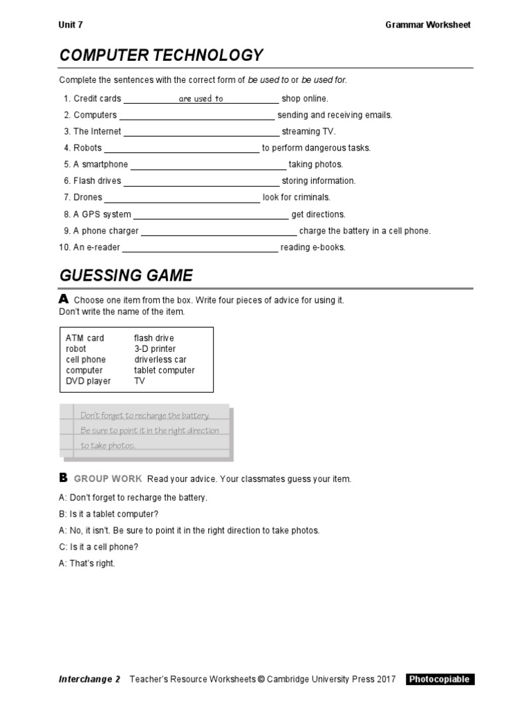 Computer Technology: Unit 7 Grammar Worksheet | PDF