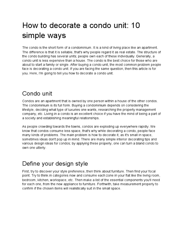 How To Decorate A Condo Unit-Epshita Lamia Zaman | PDF | Condominium