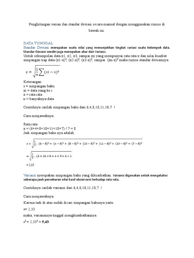 Penghitungan Varian Dan Standar Deviasi | PDF