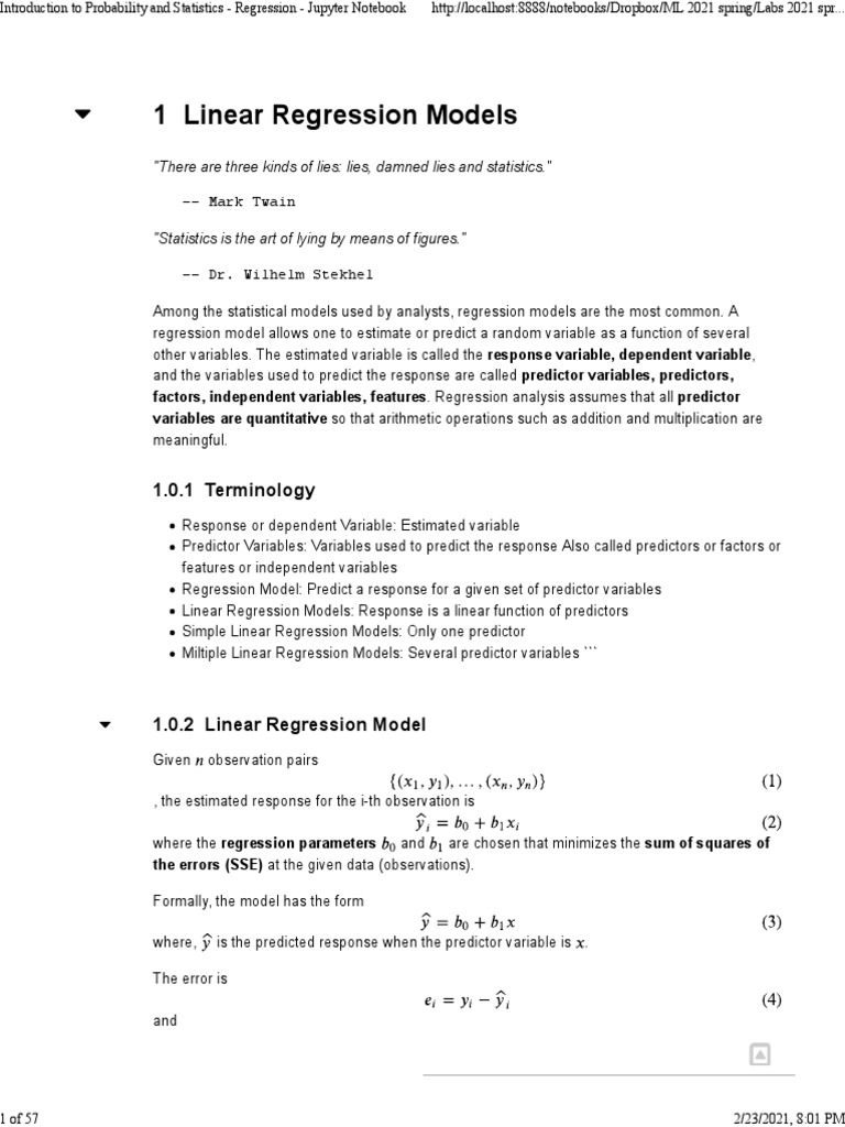 Introduction To Probability and Statistics - Regression - Jupyter Notebook | PDF | Errors And ...
