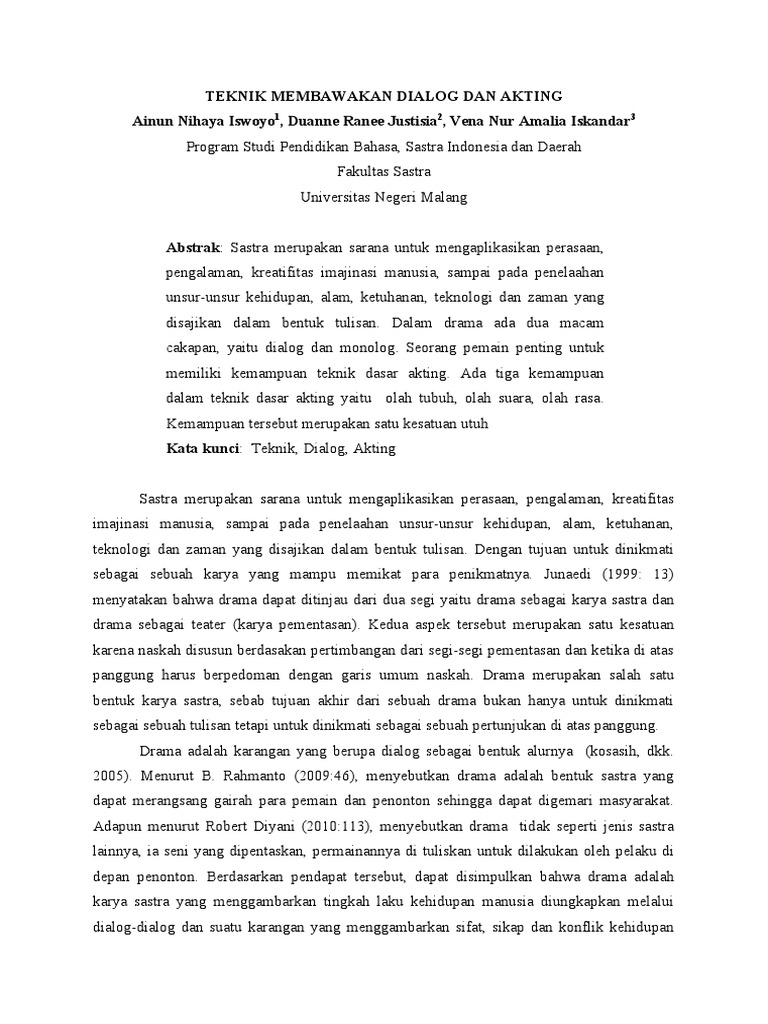 Artikel Kelompok 4 - Teknik Membawakan Dialog Dan Akting | PDF