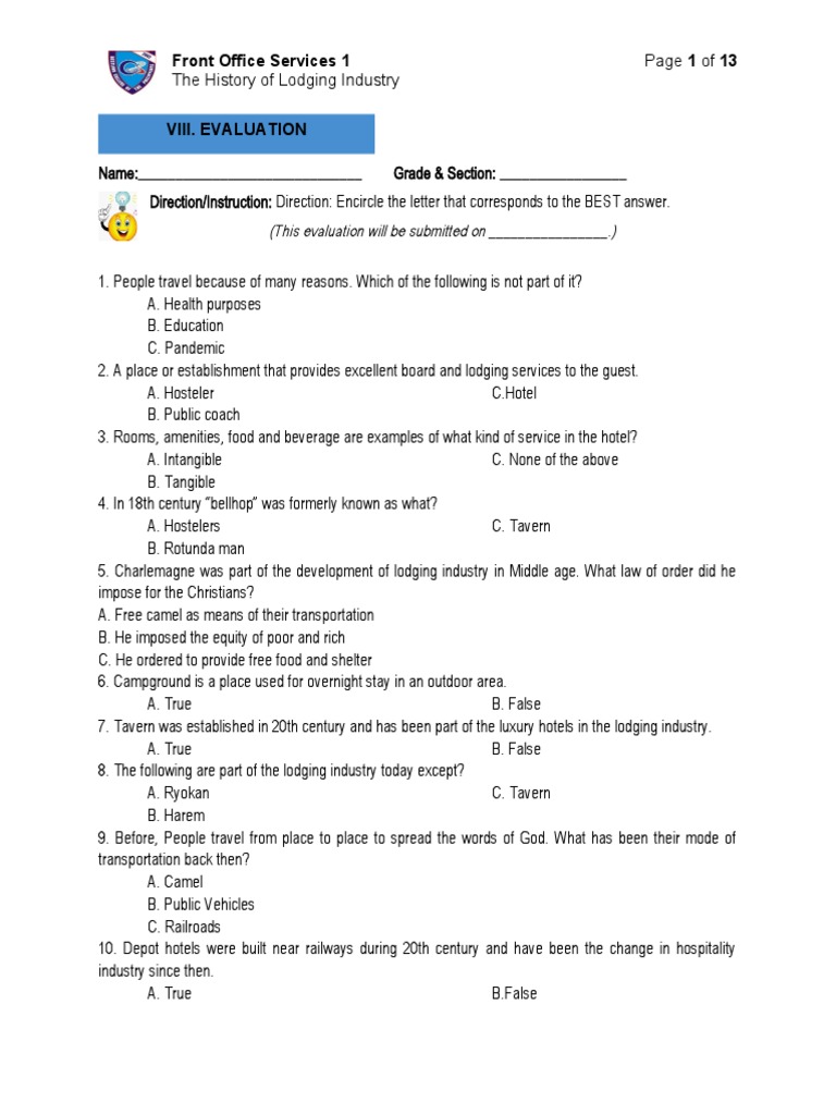 Quiz | PDF | Hospitality Industry | Hotel