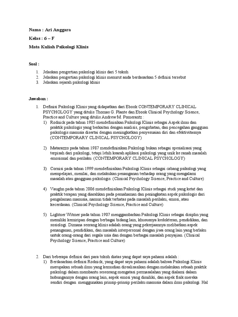 Ari Anggara-1186000026-6F-Tugas 1 Klinis | PDF