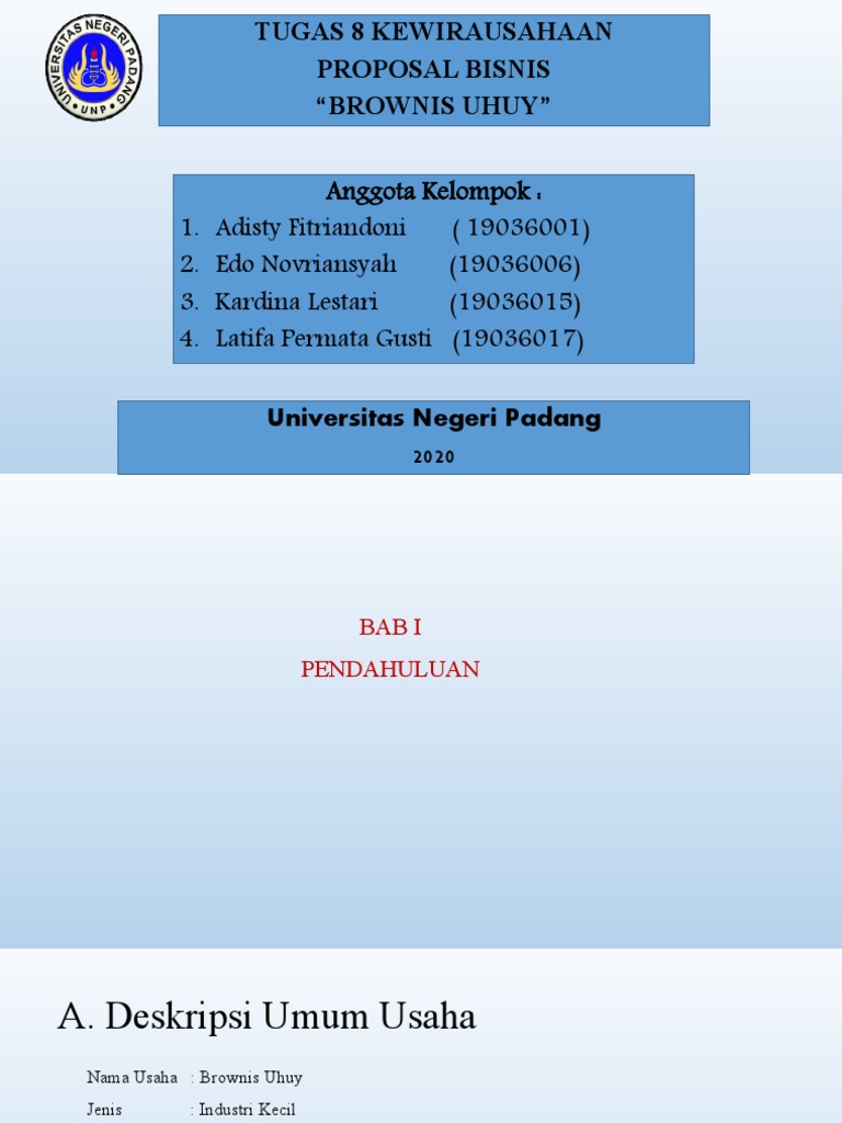 Tugas 8 Kewirausahaan PPT Proposal Bisnis | PDF | Karier & Perkembangan | Bisnis