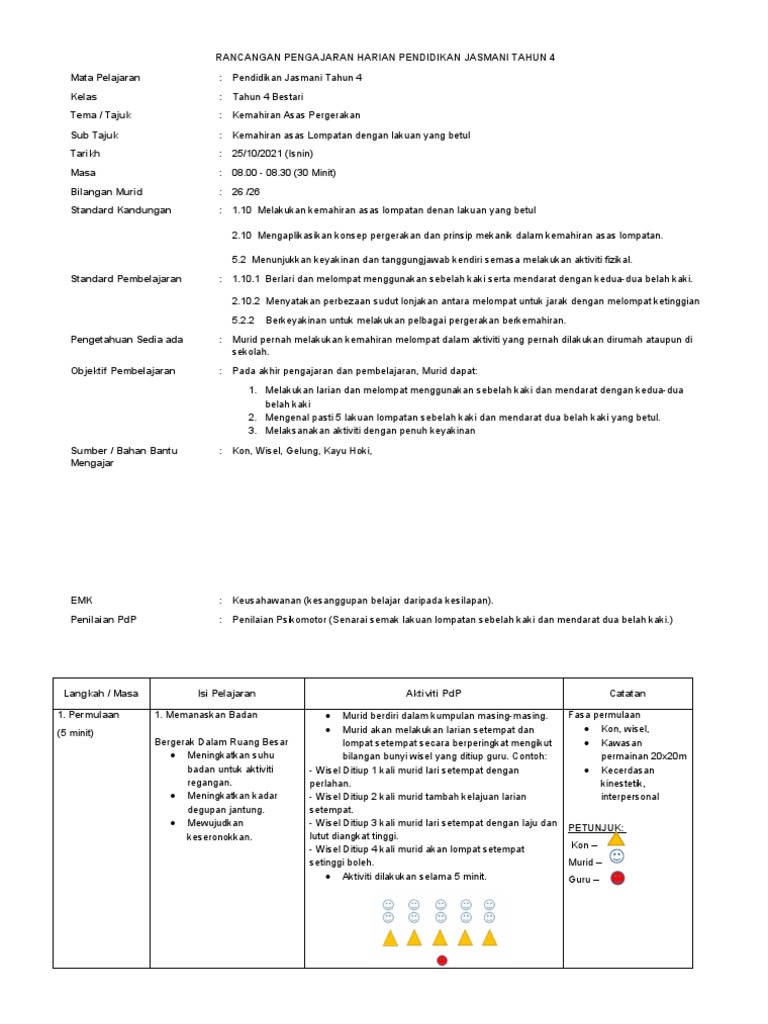 RPH Pendidikan Jasmani Tahun 4 | PDF