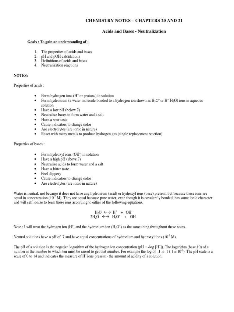 PH Notes Ch. 2021 | PDF | Acid | Ph