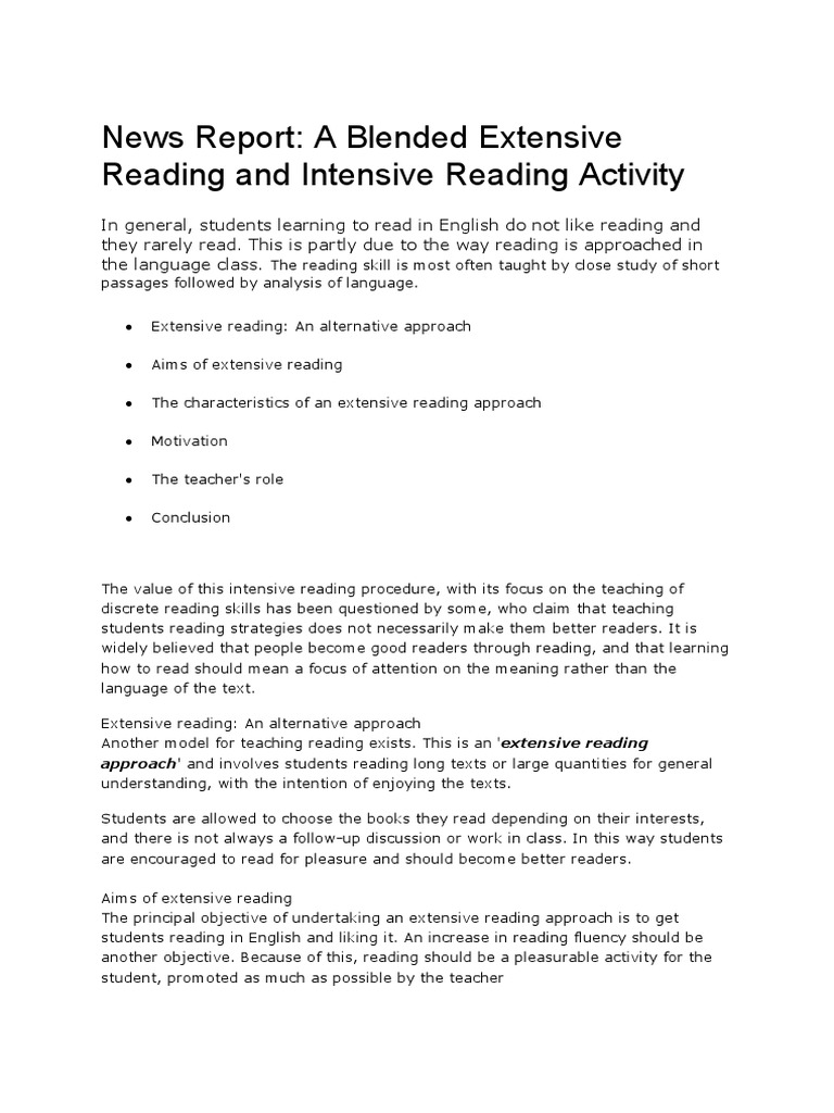 News Report: A Blended Extensive Reading and Intensive Reading Activity | PDF | Motivation ...