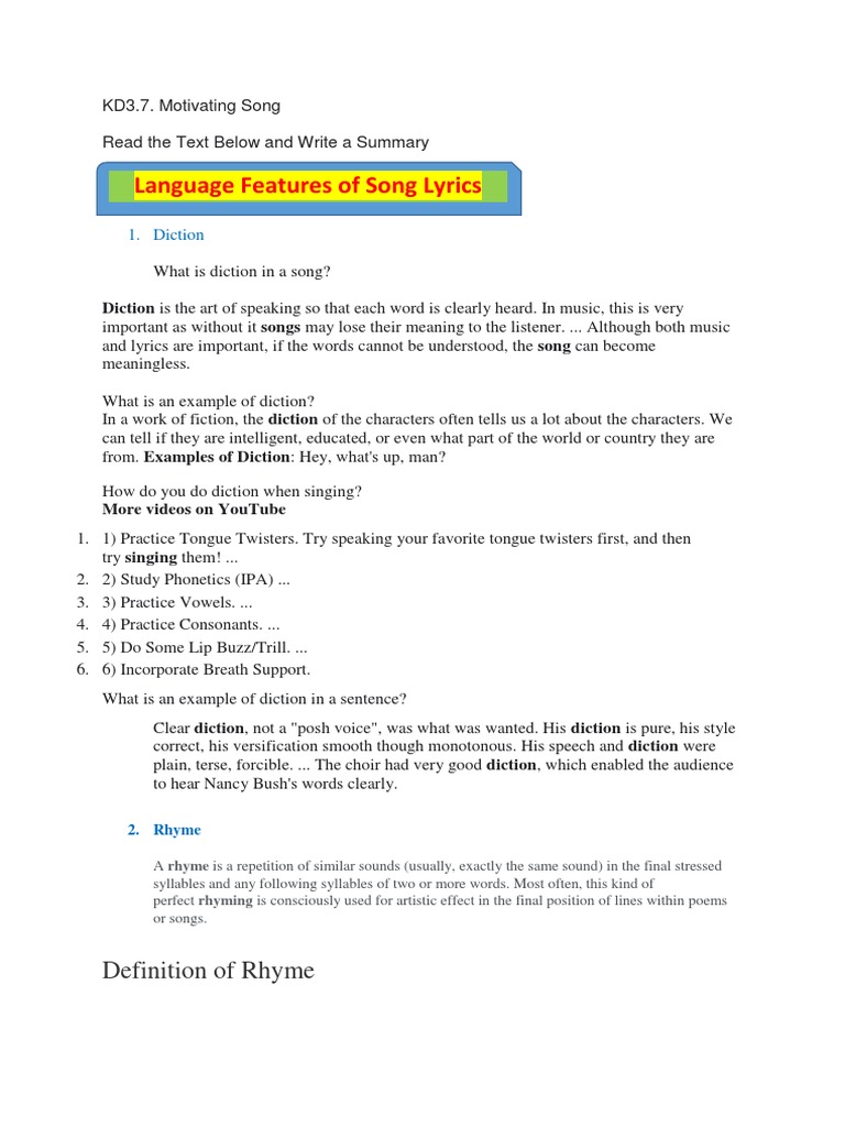 Understanding Language Feature of A Song | PDF | Syllable | Poetry