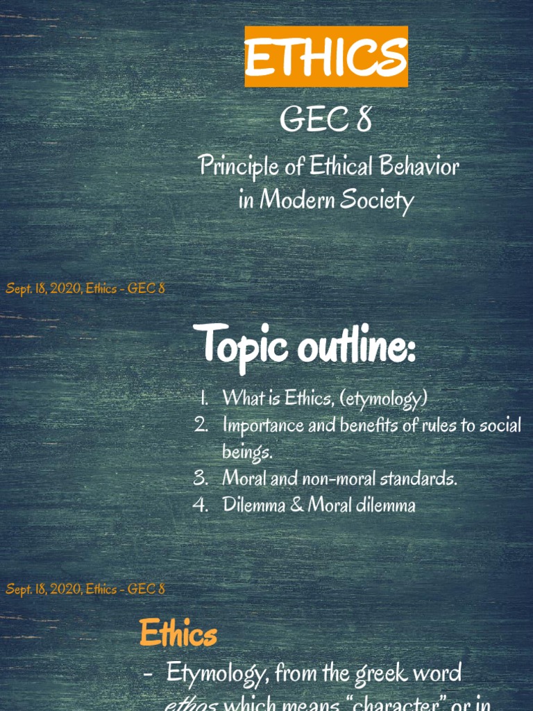 Ethics: Principle of Ethical Behavior in Modern Society | PDF ...