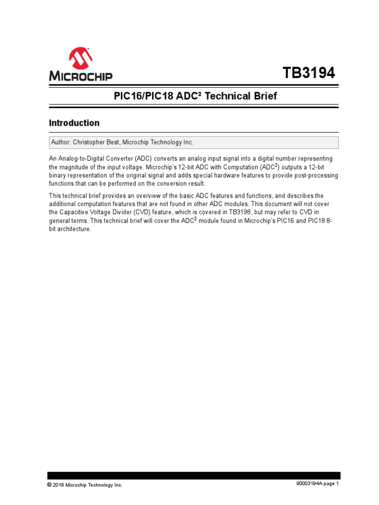 PIC16/PIC18 ADC Technical Brief: 2018 Microchip Technology Inc. 90003194a-Page 1 | PDF | Analog ...