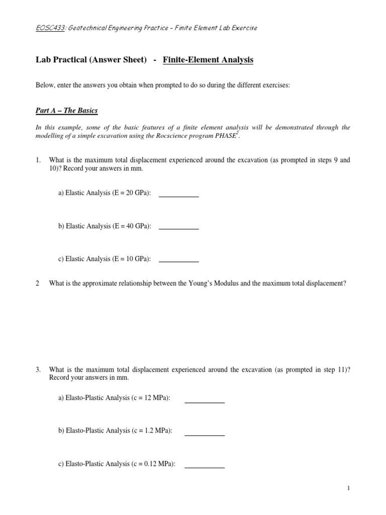 Lab Practical (Answer Sheet) - Finite-Element Analysis: Part A - The ...