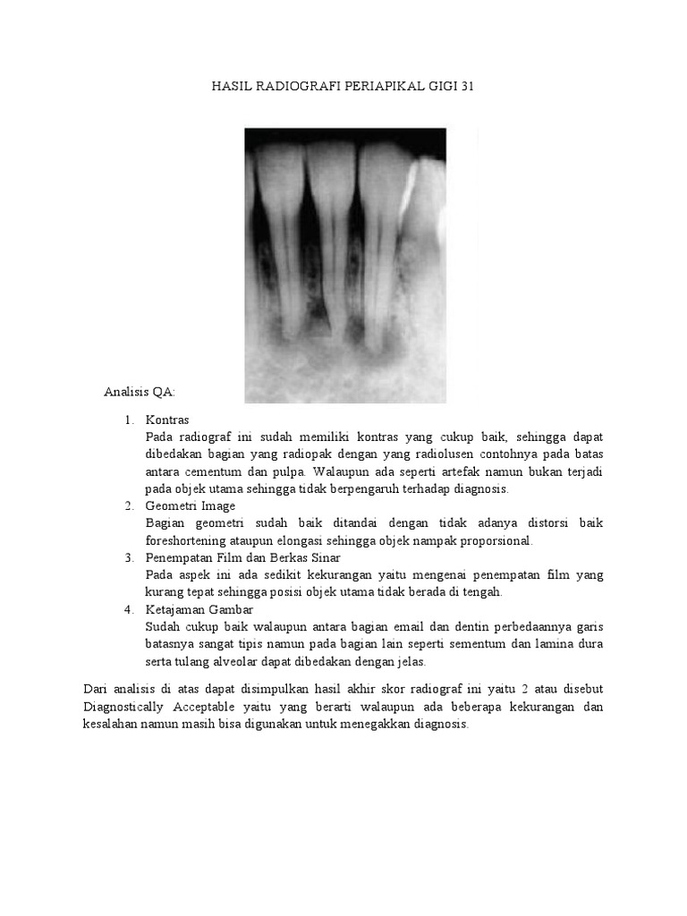 HASIL RADIOGRAFI PERIAPIKAL GIGI 31 Feny | PDF