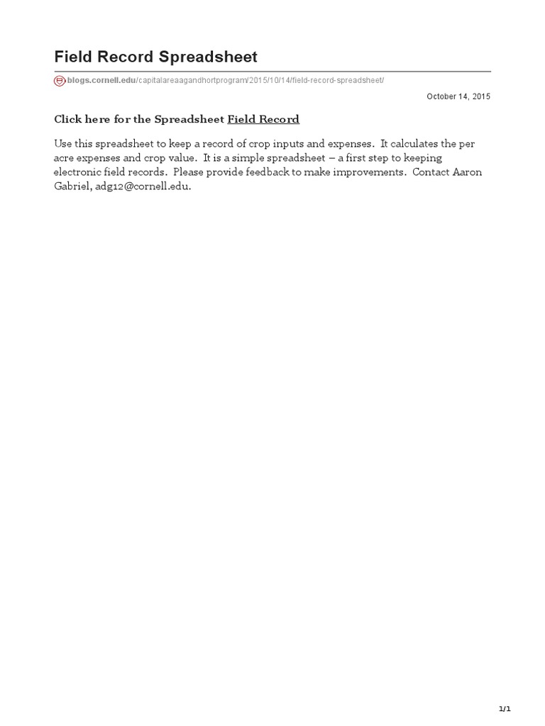 Blogs - Cornell.edu-Field Record Spreadsheet | PDF