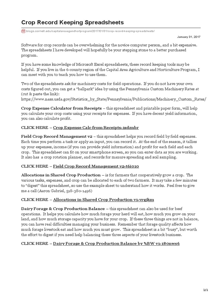 Crop record keeping spreadsheets and templates | PDF | Spreadsheet ...