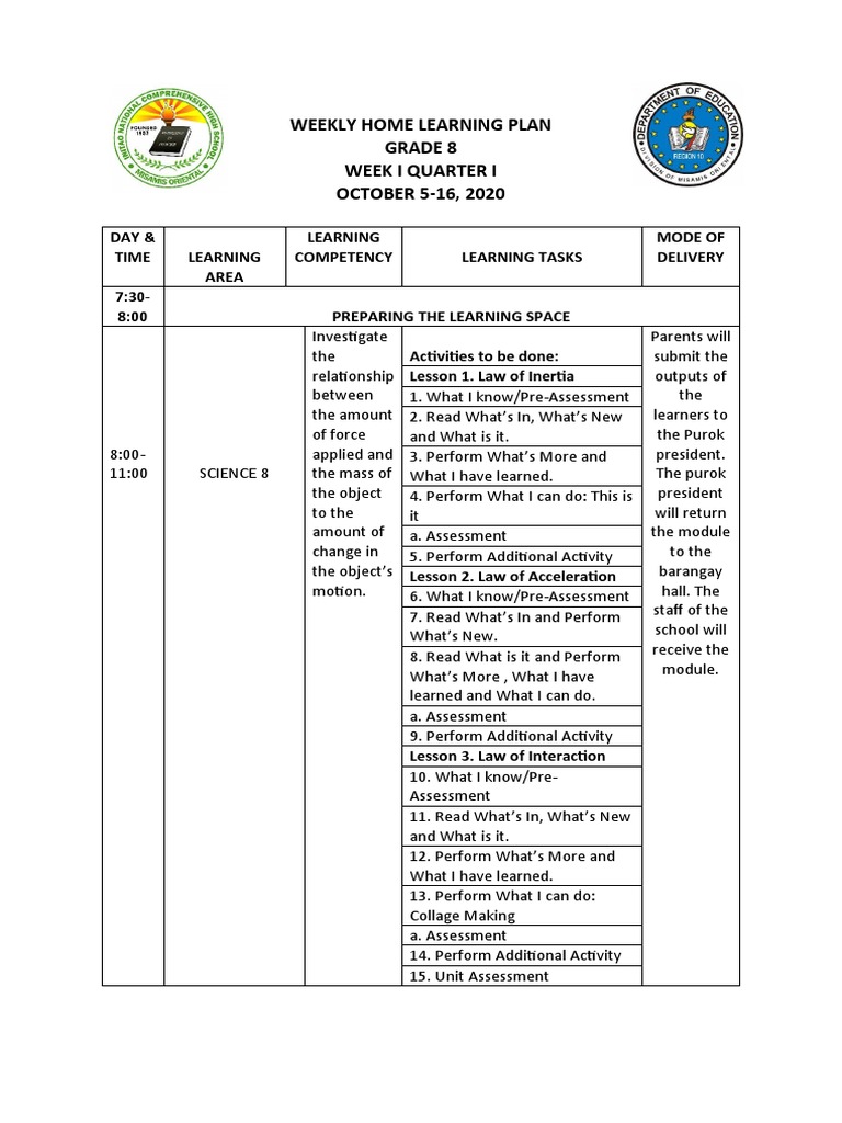 Weekly Home Learning Plan | PDF | Earthquakes | Force