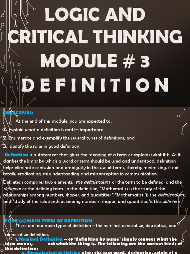 Logic and Critical Thinking Module # 3 | PDF | Definition | Ambiguity