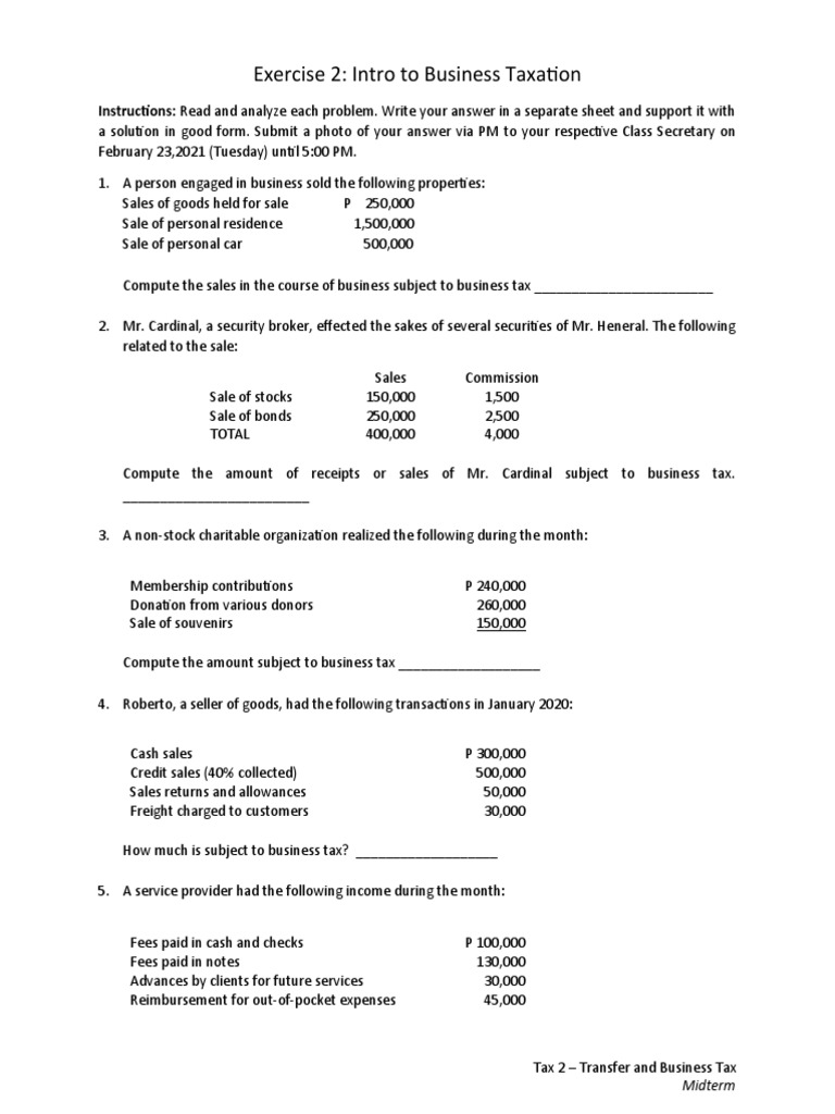 Exercise 2-Chapter 3-Intro To Business Taxation | PDF | Corporate Tax ...