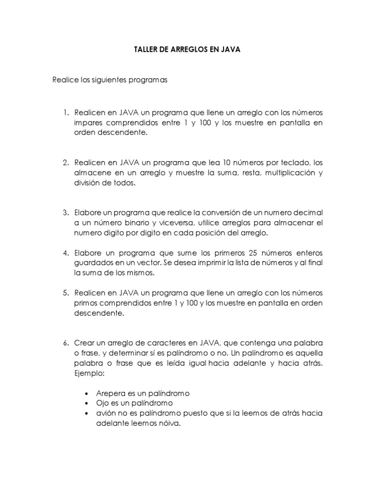 Taller de Arreglos en Java | PDF