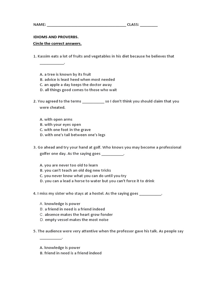 Idioms and Proverb (MCQ) | PDF