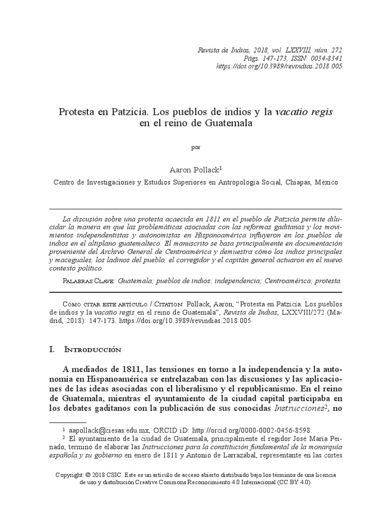 Aaron Pollack Los Púeblos de Indios y La Vacatio Regis Guatemala | PDF ...