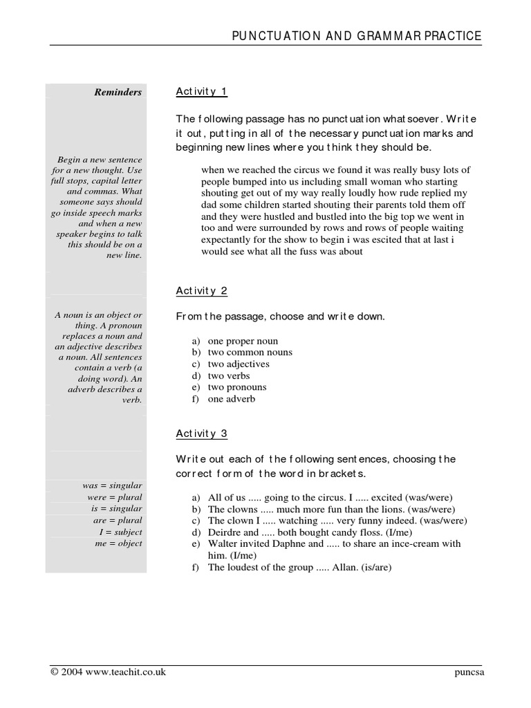 2468 Punctuation and Grammar Practice | PDF | Noun | Grammatical Number