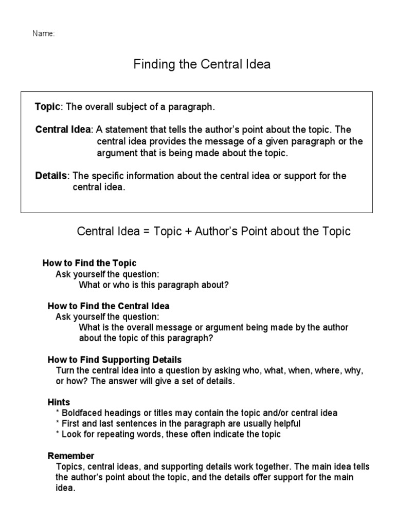 Central Idea Topic + Author's Point About The Topic | PDF | Rosa Parks ...