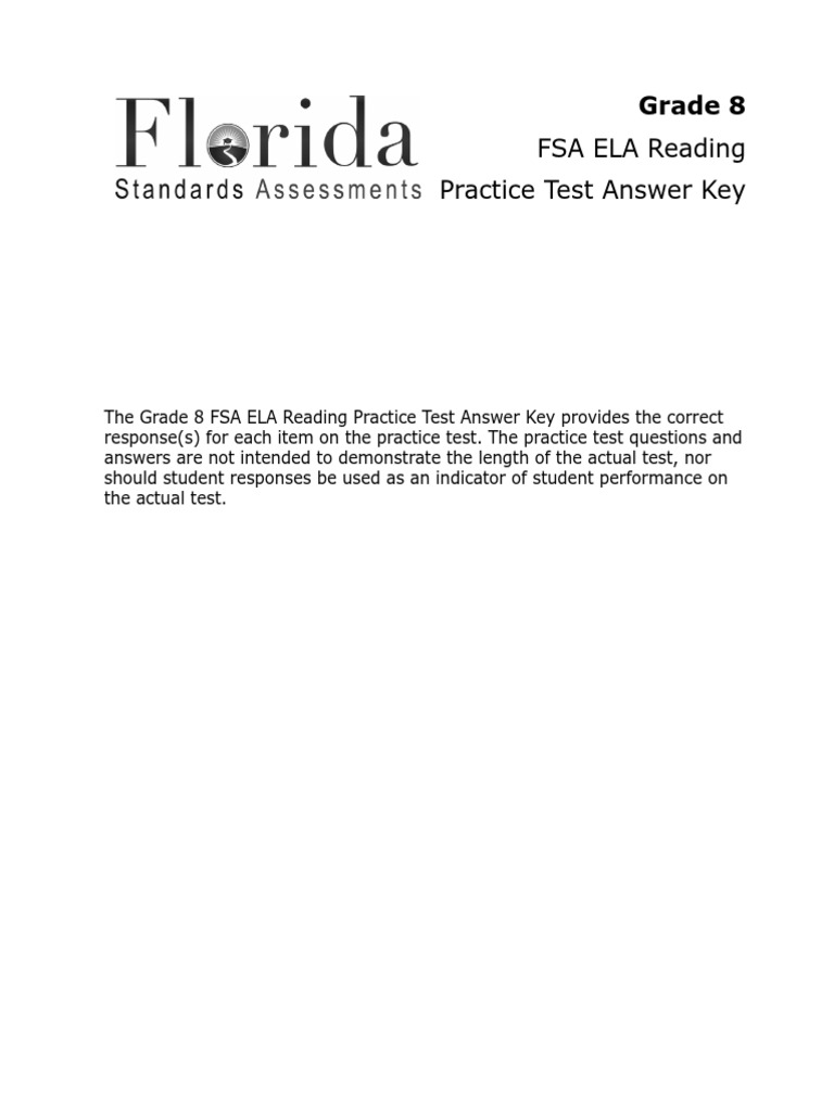 FSA ELA Reading Practice Test Answer Key: Grade 8 | PDF | Compact ...