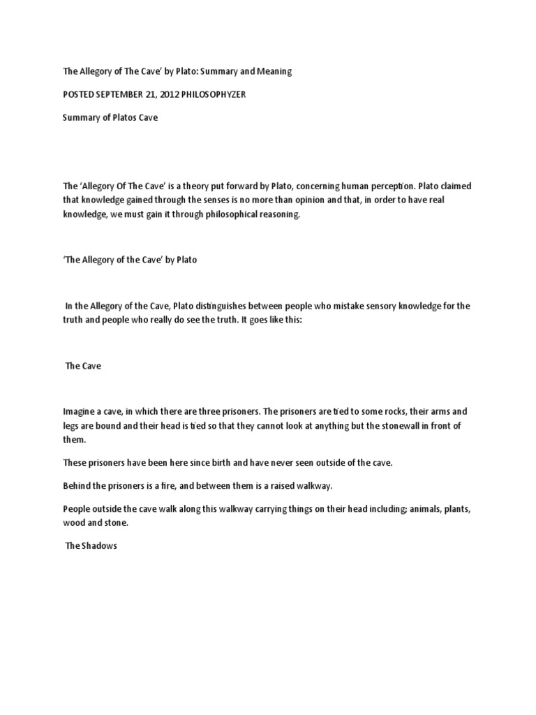 The Allegory of The Cave | PDF | Metaphysics | Philosophical Theories