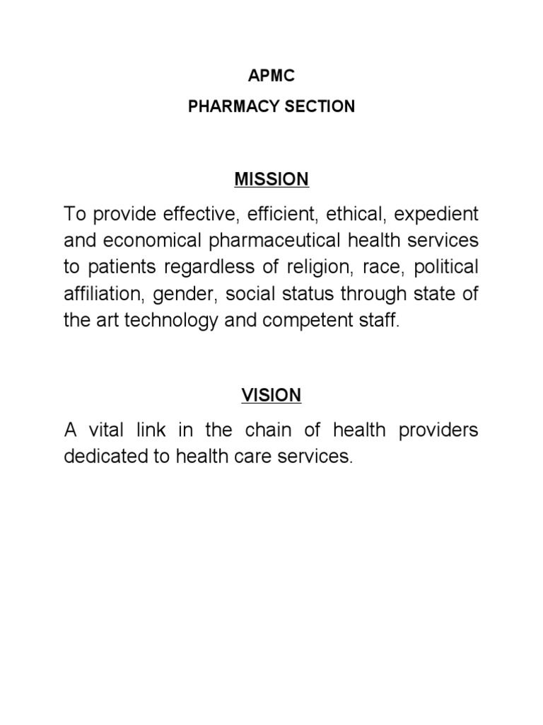 Apmc Pharmacy - Mission Vision | PDF