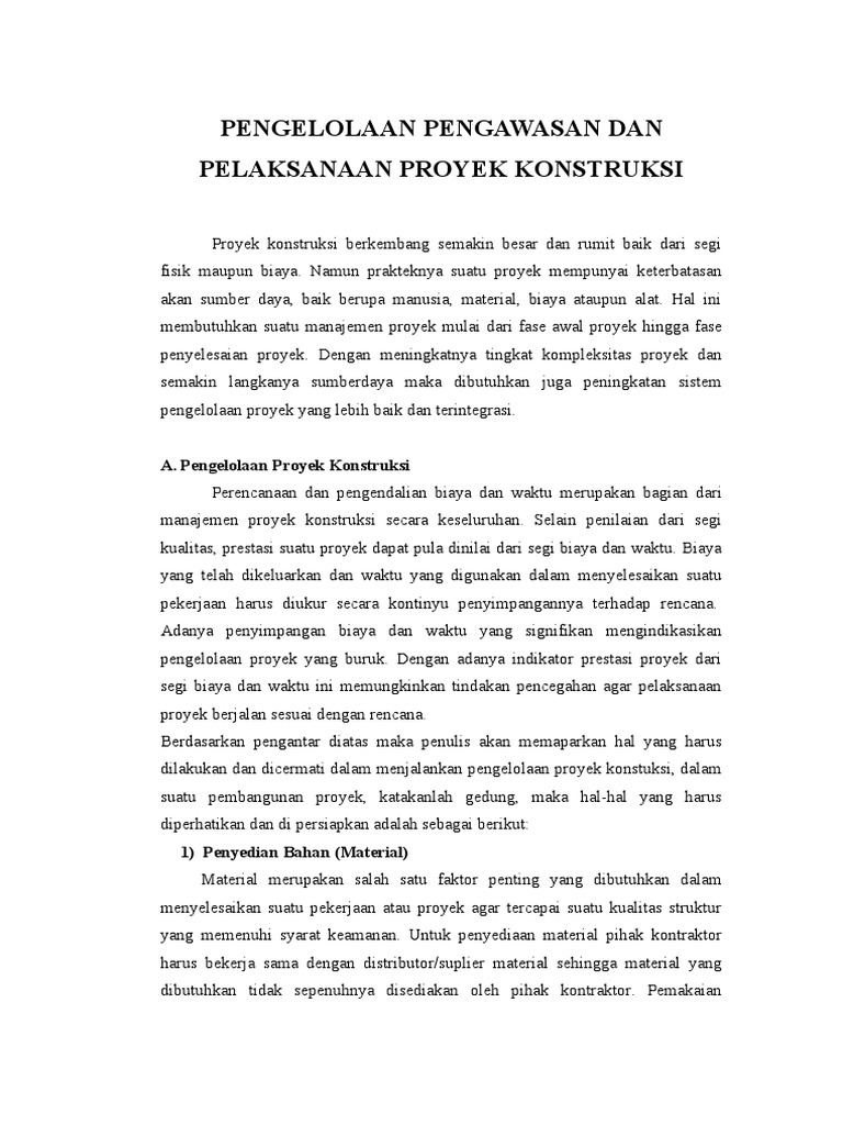 Konsep Pengelolaan Pengawasan Dan Pelaksanaan Proyek Konstruksi | PDF