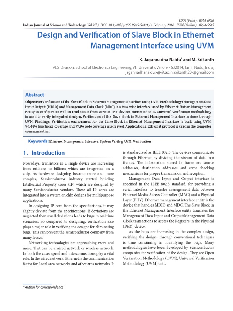 Design and Verification of Slave Block in Ethernet Management Interface Using UVM | PDF ...