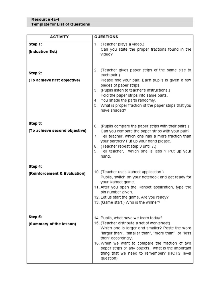 Resource 4a-4 Template For List of Questions | PDF | Cognition ...