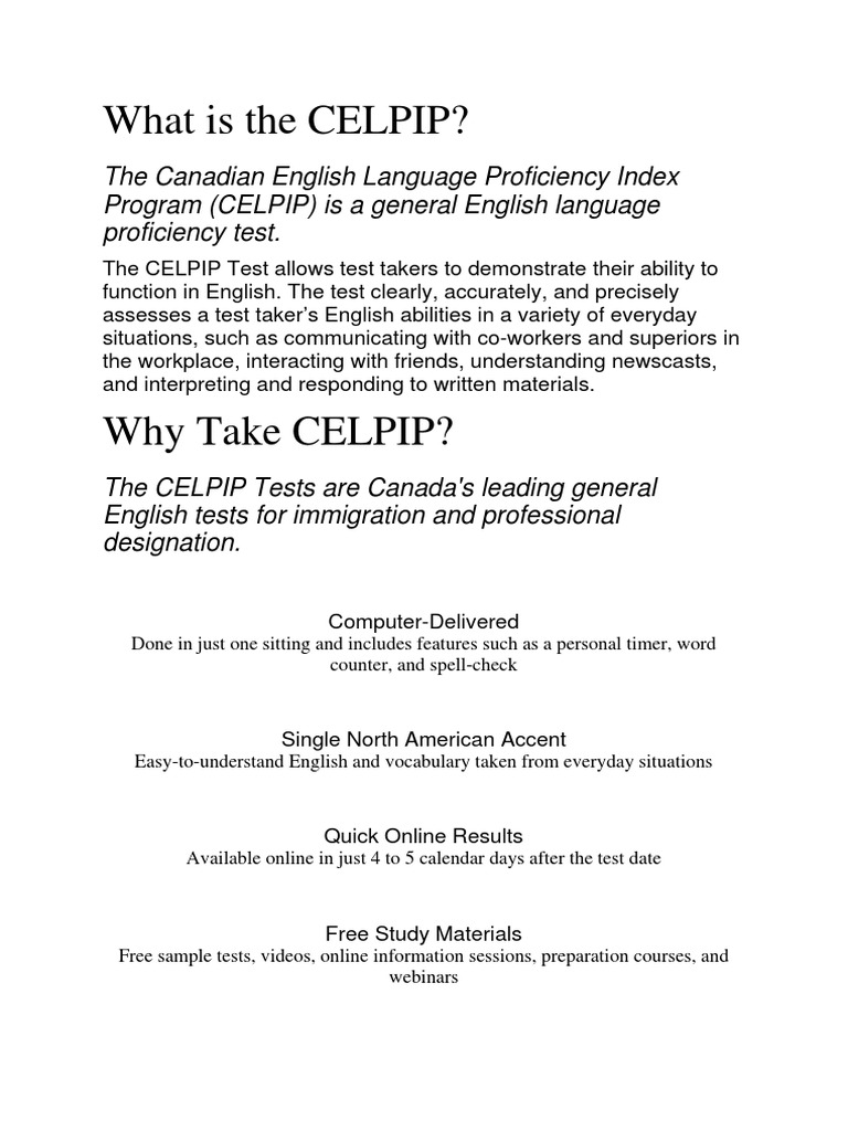 What Is The CELPIP | Download Free PDF | Tests | Cognition