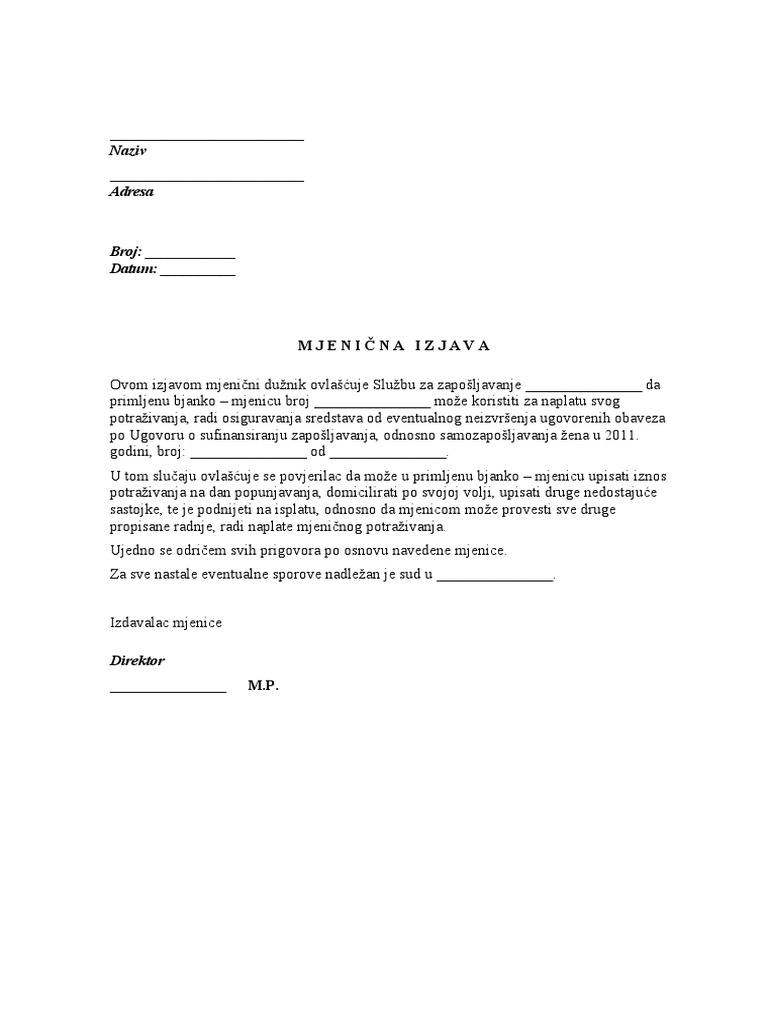 Mjenicna Izjava | PDF