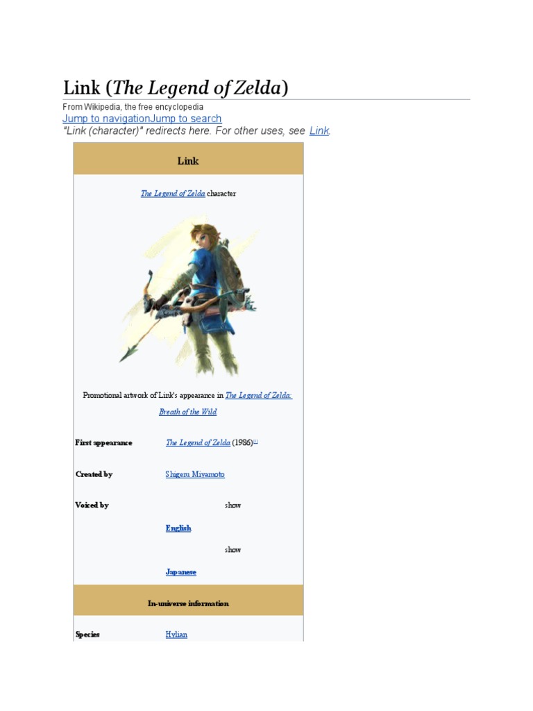 Link (The Legend of Zelda) : Jump To Navigation Jump To Search | PDF ...