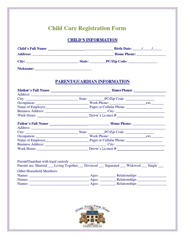 Child Care Registration Form | PDF | Health Sciences | Immunology