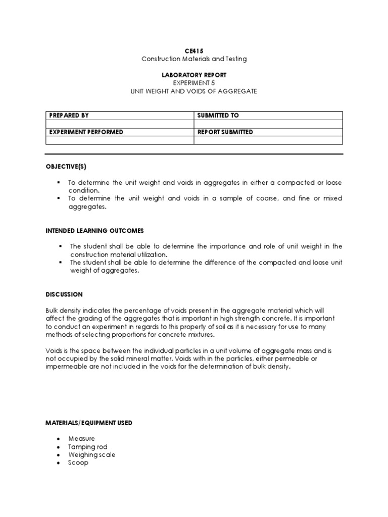 Unit Weight and Voids of Aggregate | PDF | Density | Weight