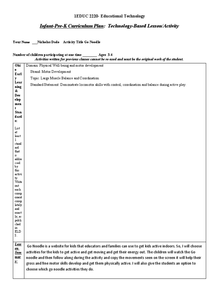Ed Tech ECDE Activity Plan | PDF | Differentiated Instruction