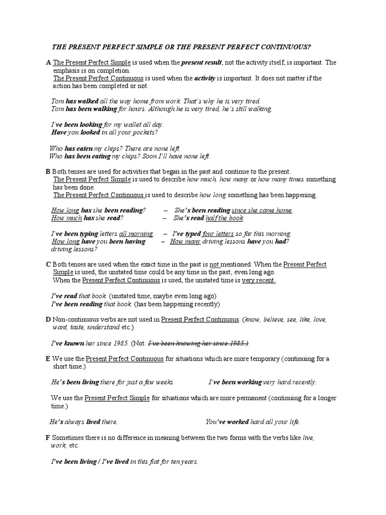 Present Perfect Simple vs Continuous | PDF | Perfect (Grammar) | Languages