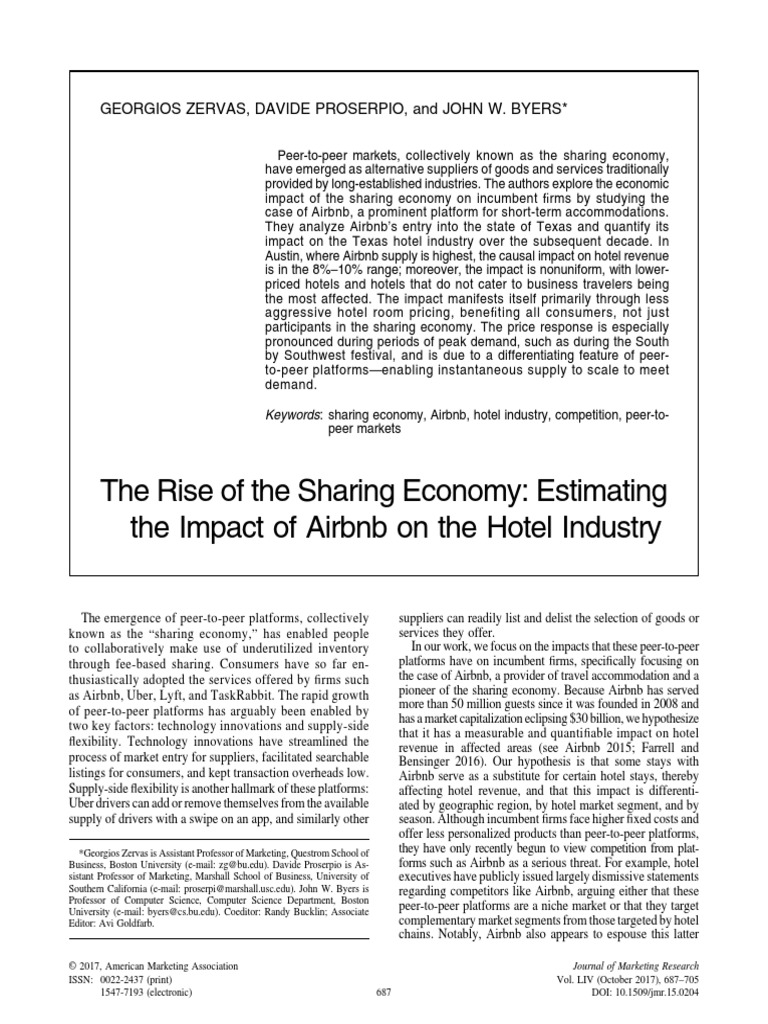 The Rise of The Sharing Economy: Estimating The Impact of Airbnb On The ...