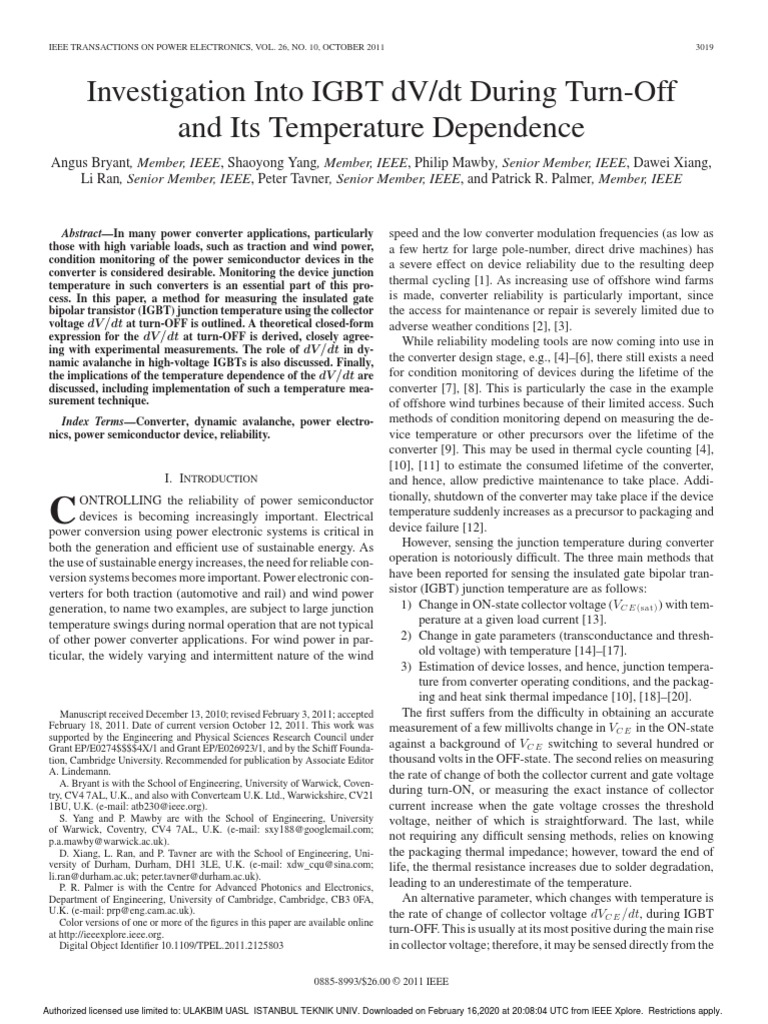 Investigation Into IGBT DVDT During Turn-Off and Its Temperature ...