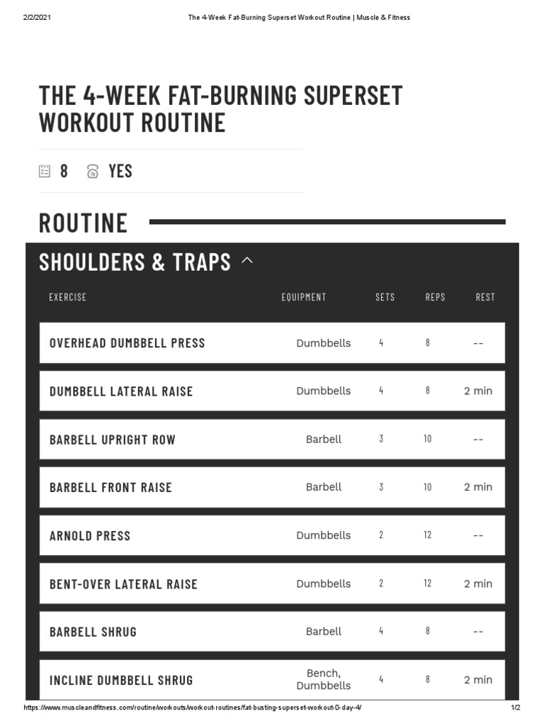 The 4-Week Fat-Burning Superset Workout Routine - Muscle & Fitness3 | PDF