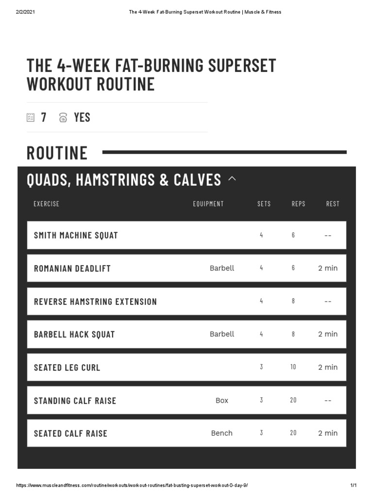 The 4-Week Fat-Burning Superset Workout Routine - Muscle & Fitness 2 | PDF