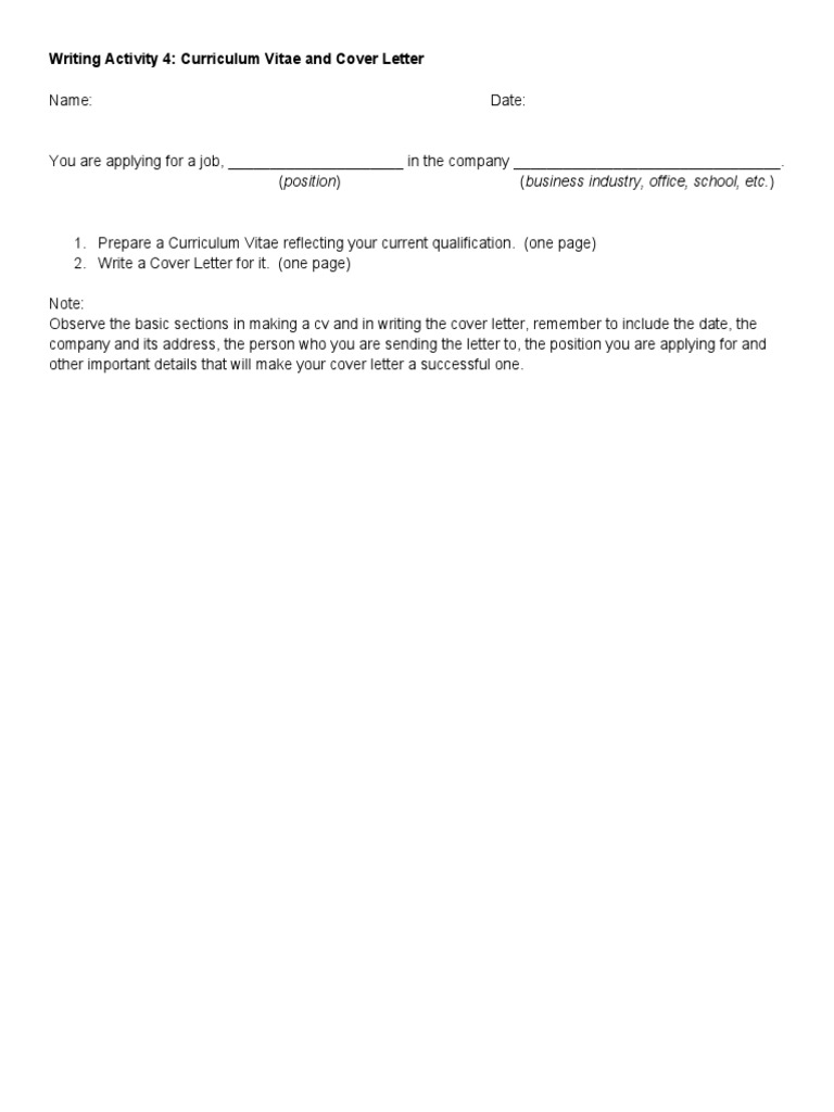 Writing Activity 4 - CV and Cover Letter | PDF | Career & Growth