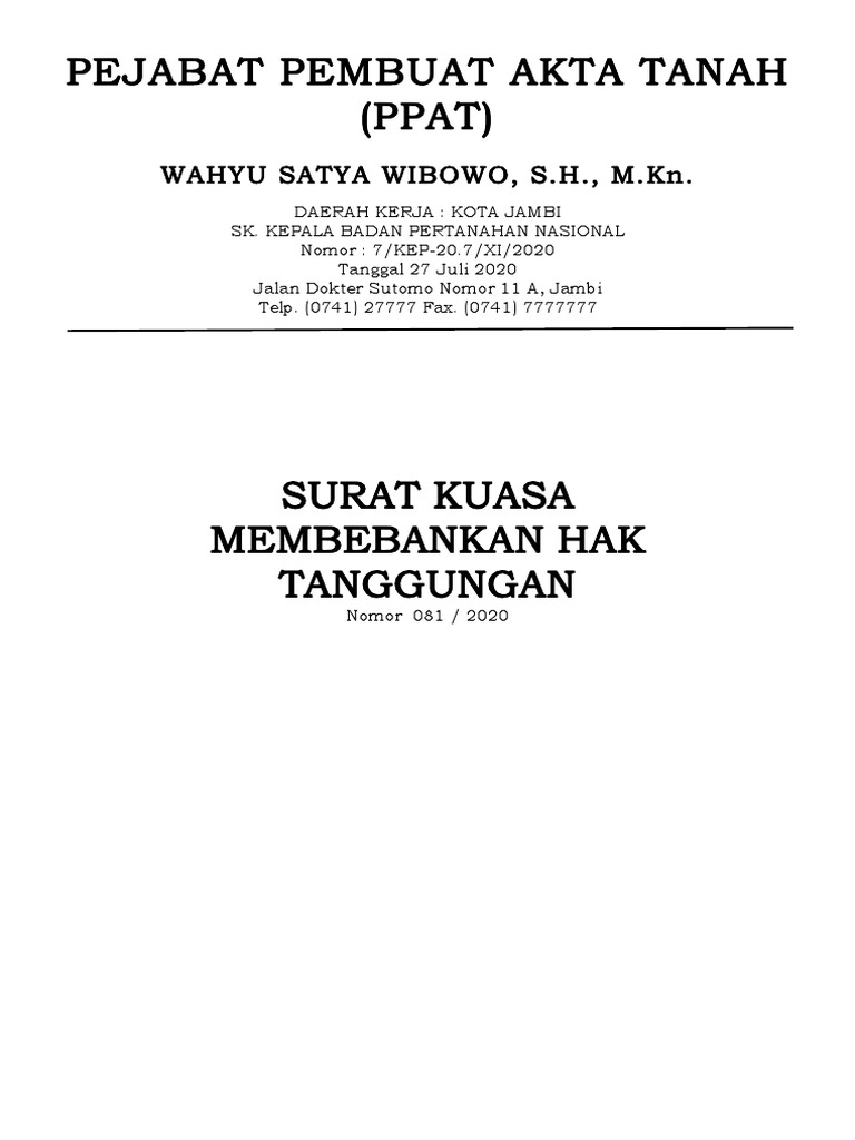 Surat Kuasa Hak Tanggungan Jambi | PDF | Griya & Taman