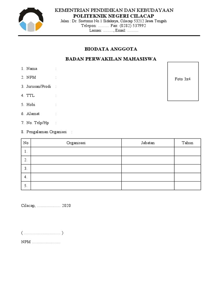 Format Biodata Ormawa | PDF