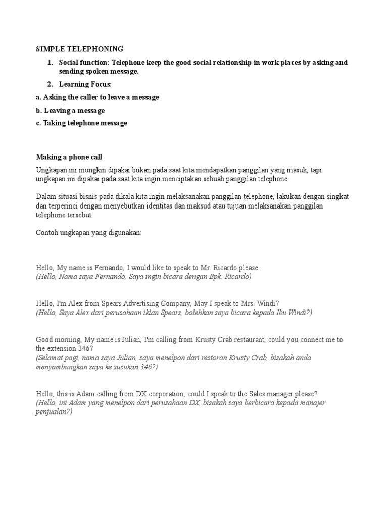 Simple Telephoning | PDF